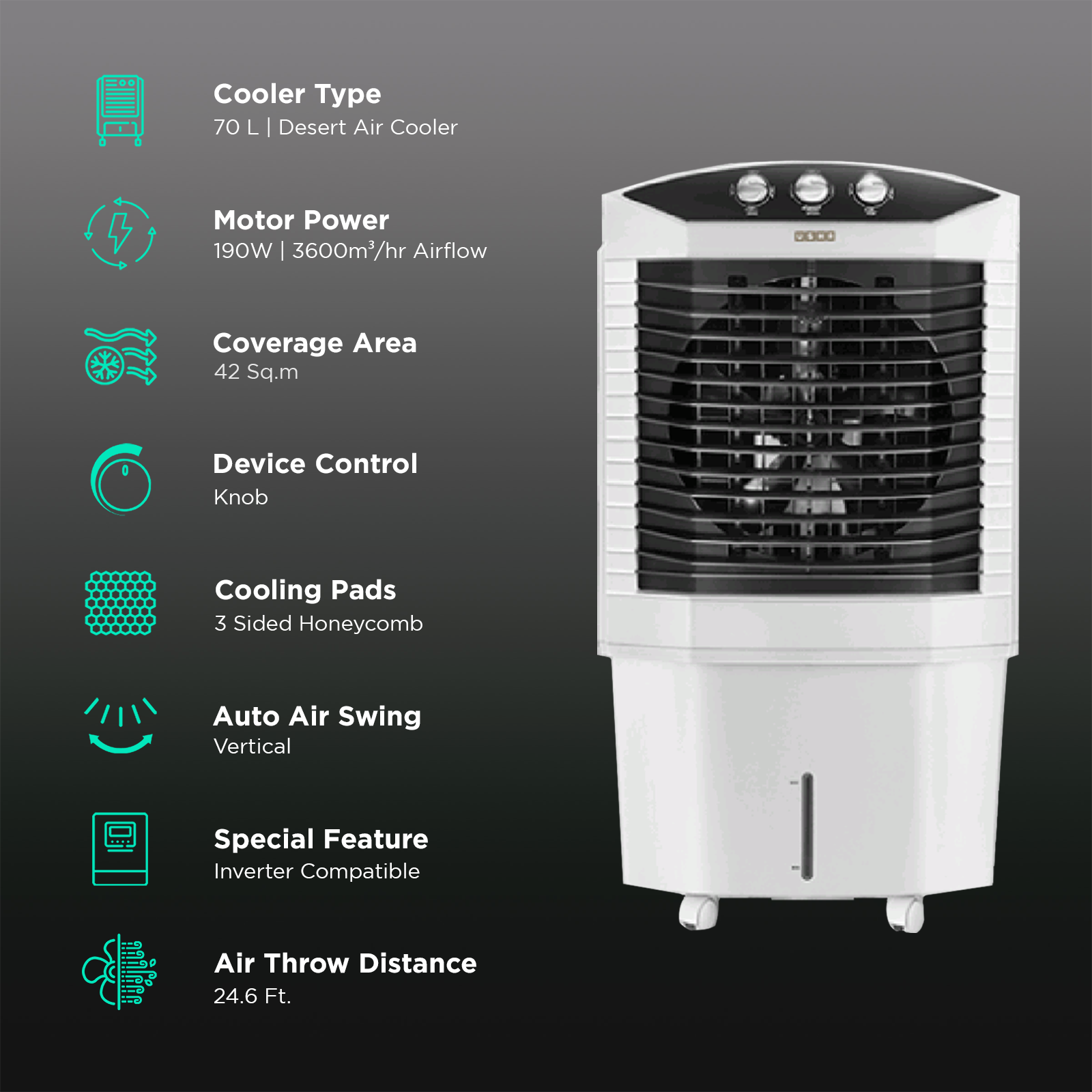 Buy USHA DYNAMO 70 Litres Desert Air Cooler with Inverter Compatible Thermal Overload Protection White Online Croma